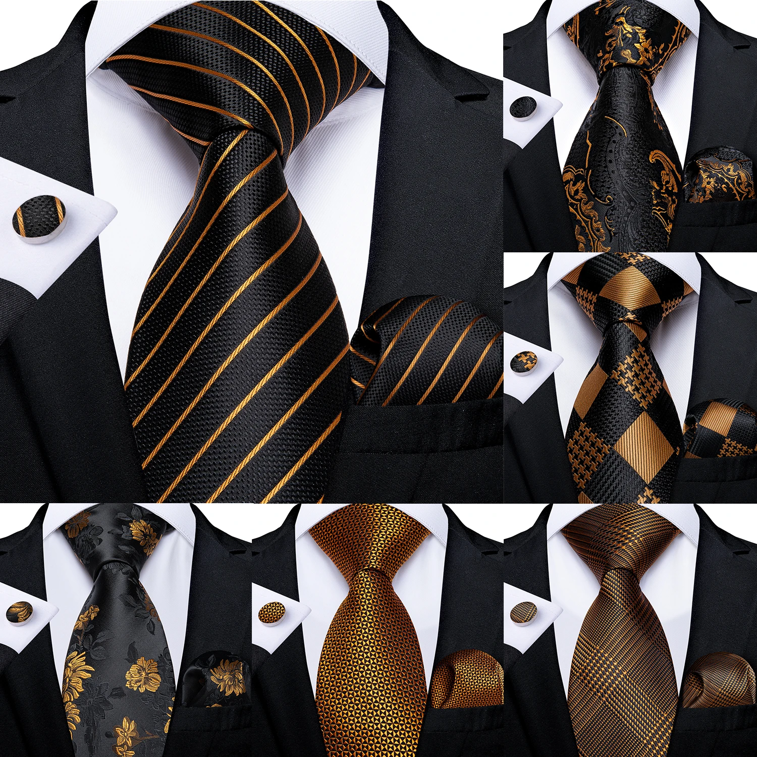 Fashion Men Tie Luxury Gold Blue Black Striped Paisley Silk Wedding Tie ...