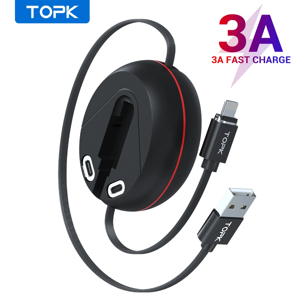 TOPK Magnetic Cable 3 in 1 Retractable Type C Micro Usb Cable for ...