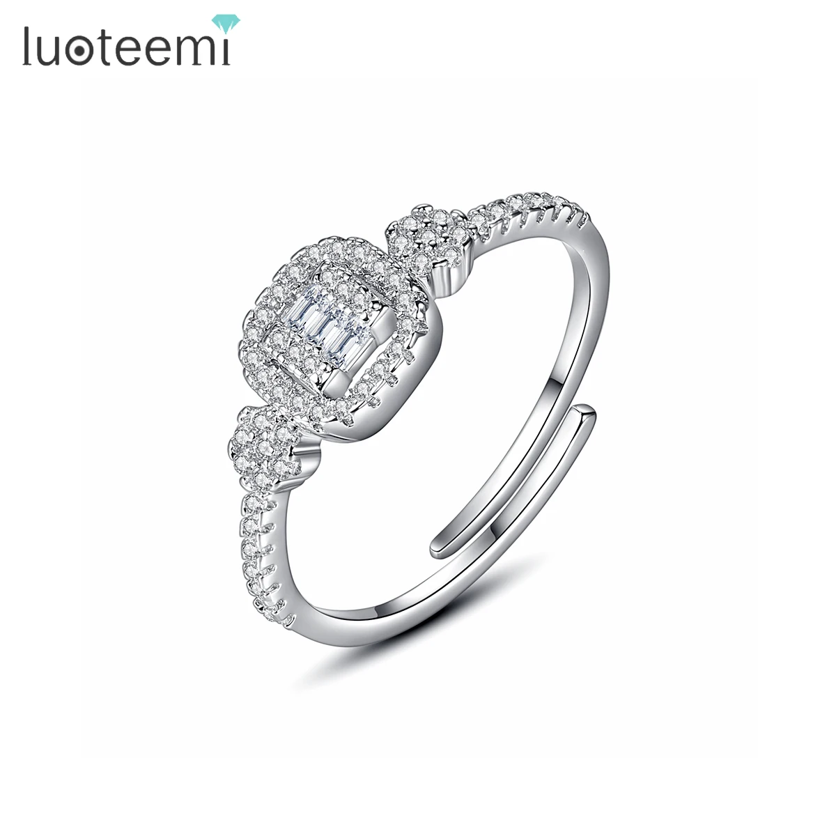 LUOTEEMI Trendy Square Adjustable Finger Rings for Women Full CZ Paved ...