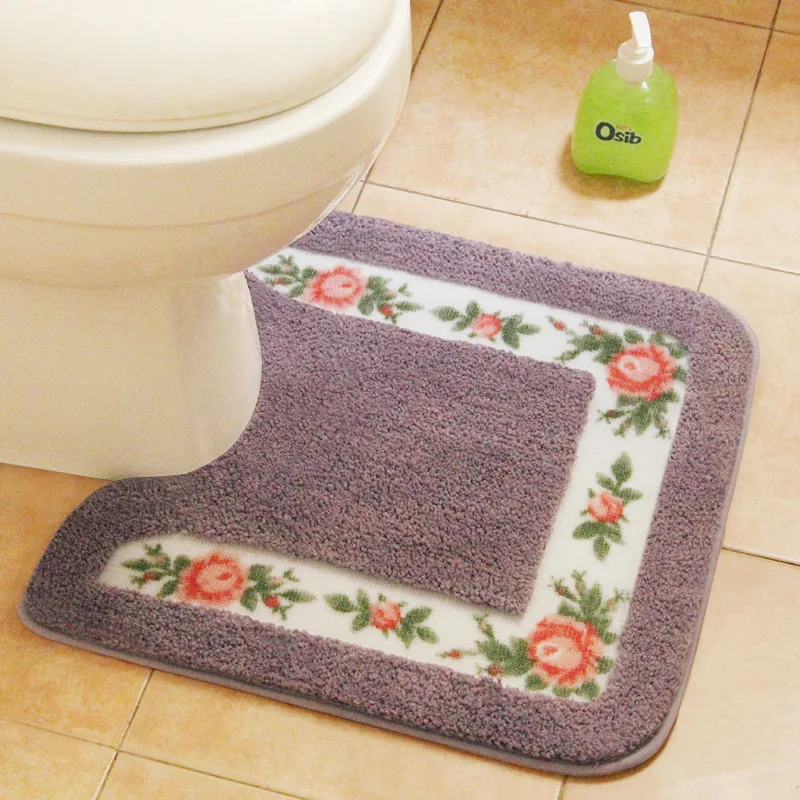 Pastoral U Shaped Bathroom Bath Mat Nonslip Toilet Rugs Water ...