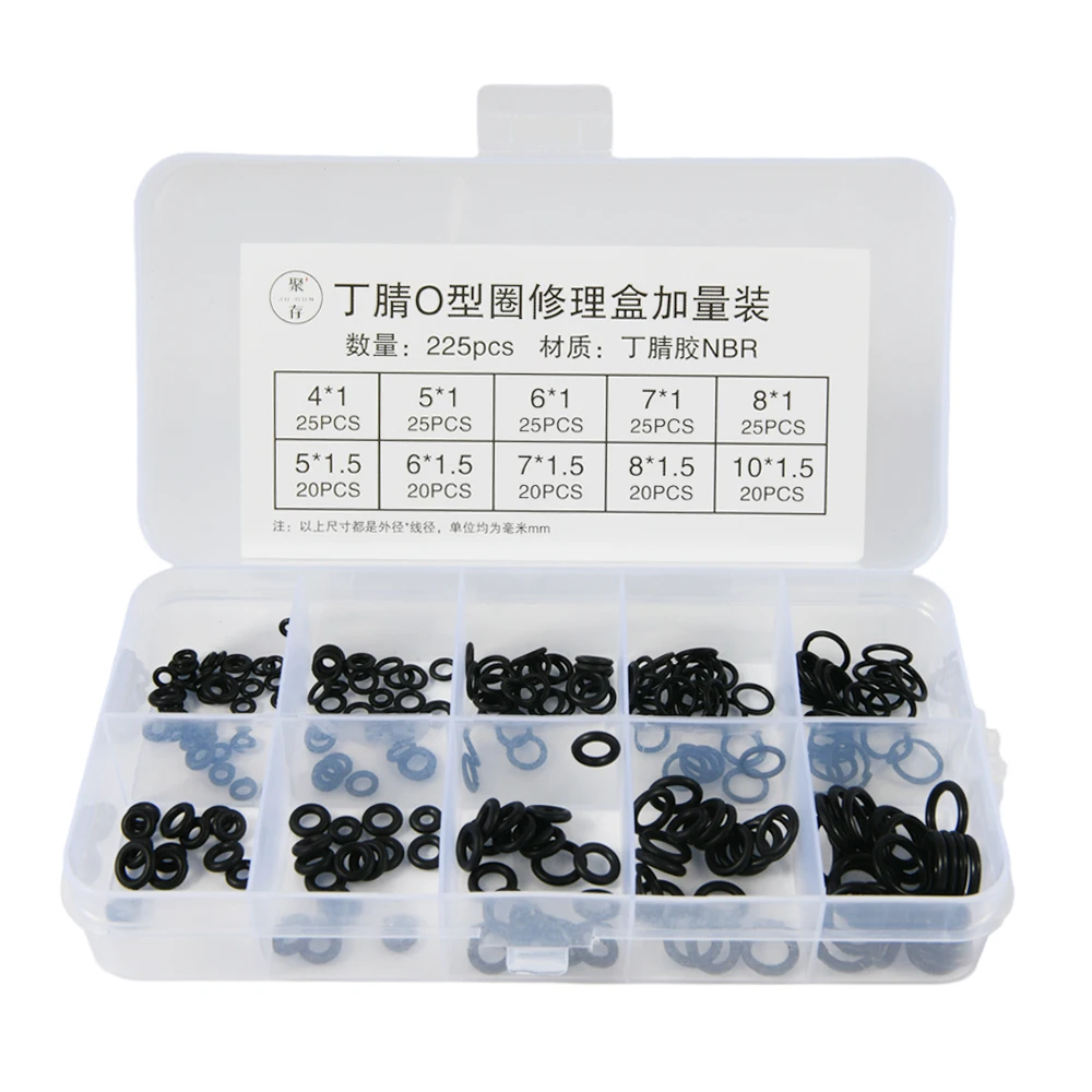 225pcs/box Seal Ring Kit Thickness 1 / 1.5mm Nitrile Rubber O-Ring ...