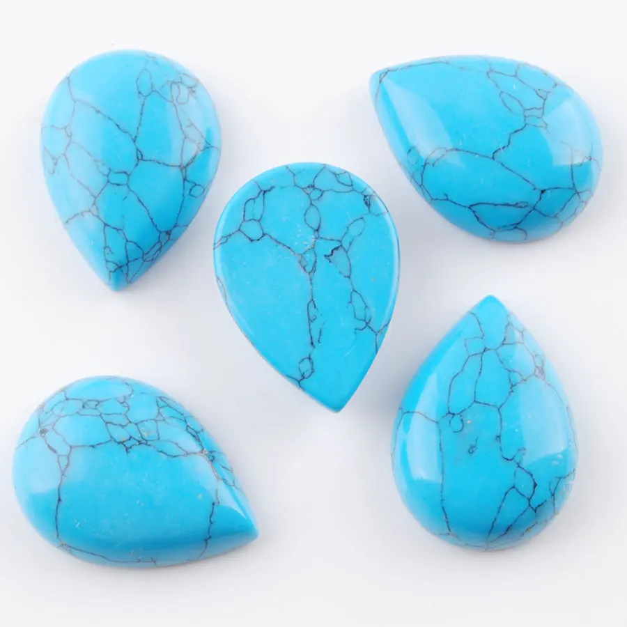 10Pcsหยดน้ำครึ่งแบนCabochonsลูกปัดNo Hole Blue Howlite Turquoisesหิน ...