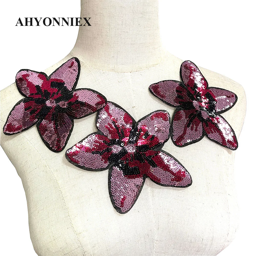 3PCS/LOT Flower Embroidery Patch Sequin Beaded Patches For Clothing ...