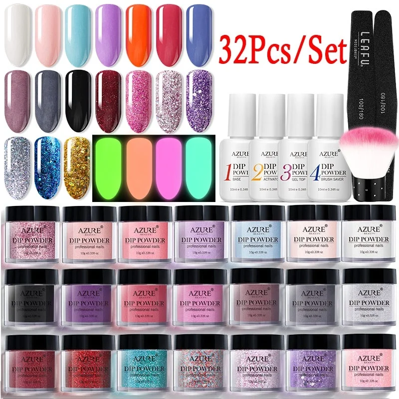 Azure Beauty 32pcs/lot Nail Art Dipping Powder Decorations Set Super ...