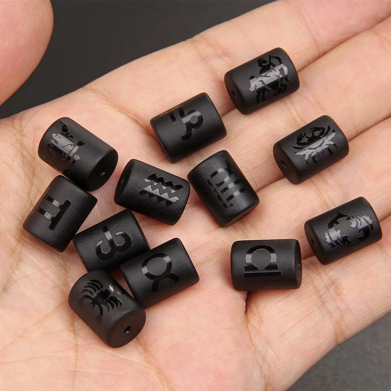 12 Constellation Series Glass Bead 10x13MM Matte Zodiac Signs Beads For ...