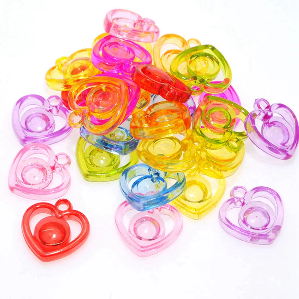 50 Mixed Color Transparent Acrylic Hollow Heart Charm Pendants 22mm Kid ...
