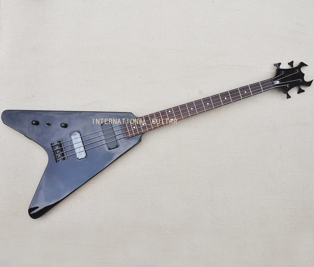 4-Strings-Left-Handed-V-Shaped-Black-Electric-Bass-with-Rosewood ...