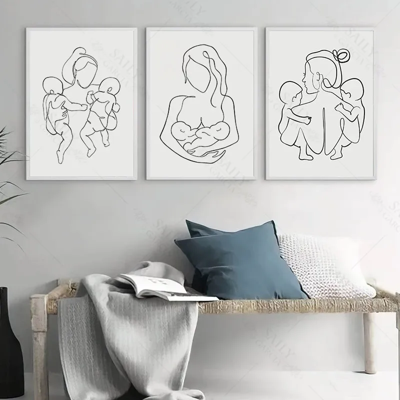 Twin Baby Line Drawing | Canvas Drawing Poster | Abstract Two Babies ...