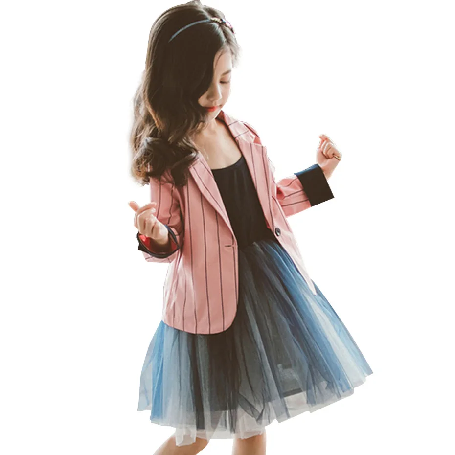 Girls Clothing Sets Long Outerwear + Dress 2pcs Suit For Girls 2020 New ...