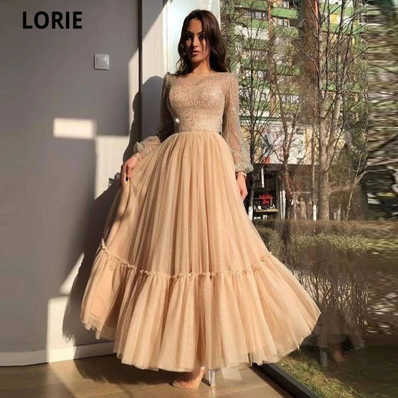 LORIE-2024-Modest-Champagne-A-Line-Tulle-Prom-Dresses-Sparkly-Long ...