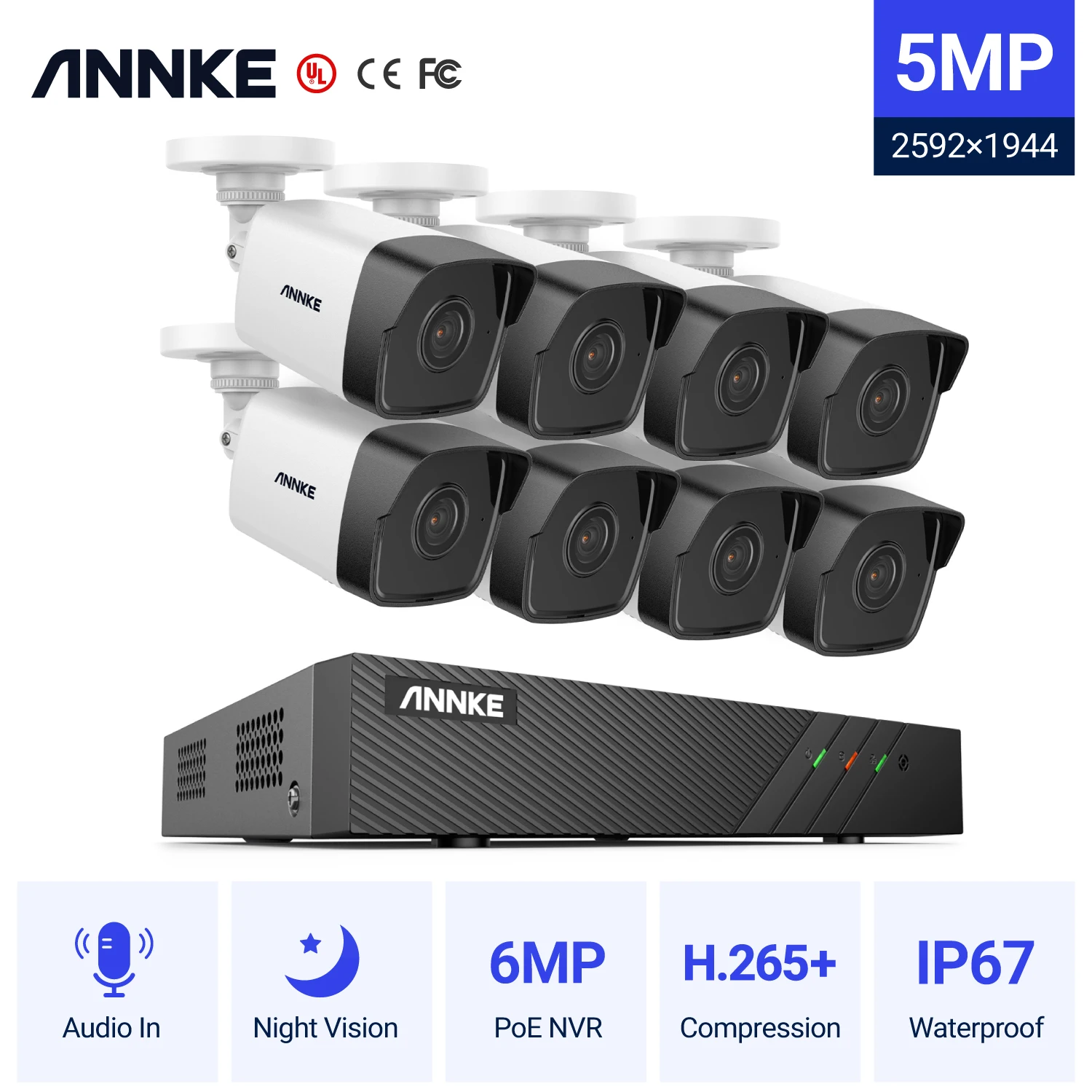 ANNKE 5MP 8CH FHD Network Video Security System H.265+ 6MP NVR POE With ...