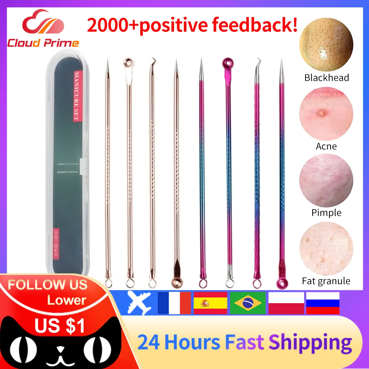 4pcs Acne Blackhead Comedone Black Spot Pimple Blemish Remover Skin ...