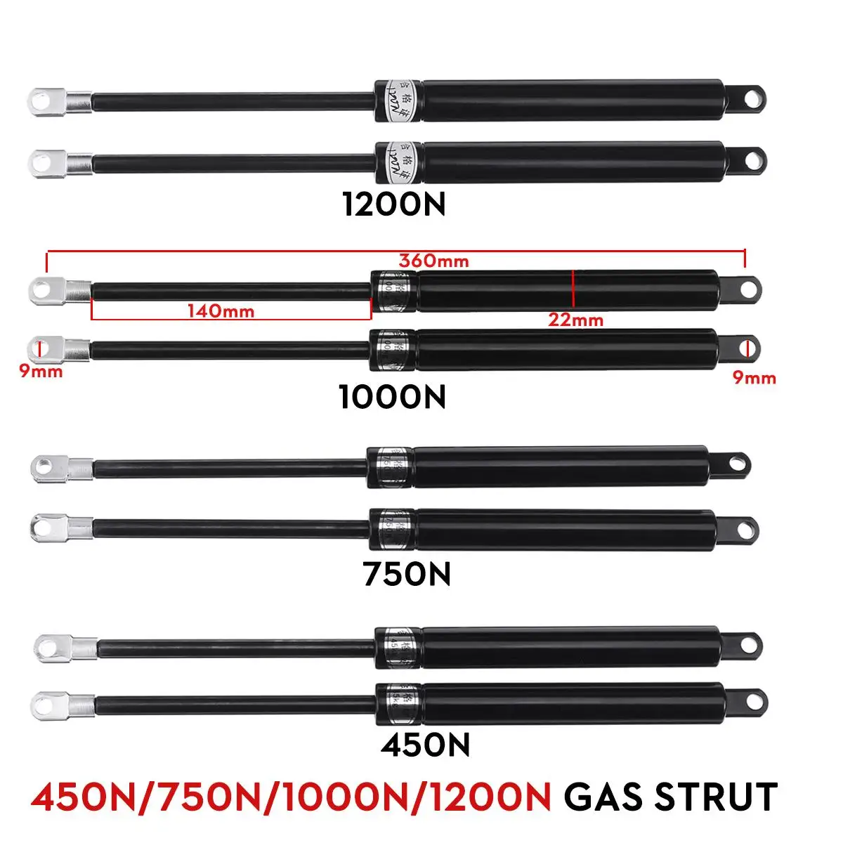 2pcs 450N / 750N / 1000N / 1200N 36cm Gas Struts Bonnet Hood Tailgate ...