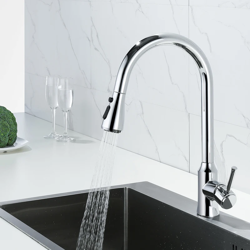 Chrome Plate Kitchen Faucet Desk Mounted Pull Out Sink Water Tap with ...