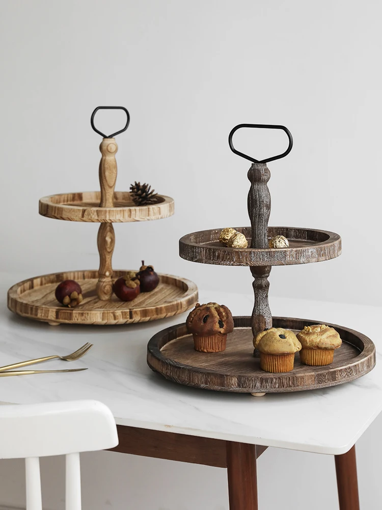 Creative Double Layer Wooden Desserts Plate Europe Style Storage Tray ...