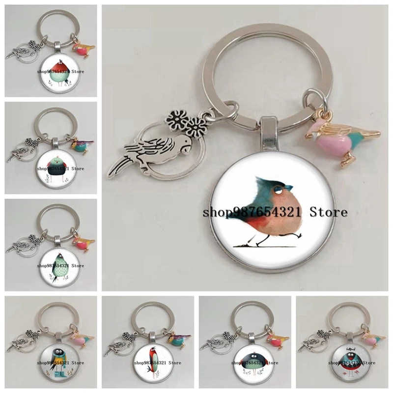 Glass Keychain Jewelry | Birds Keychain | Glass Cabochon | Key Chains ...