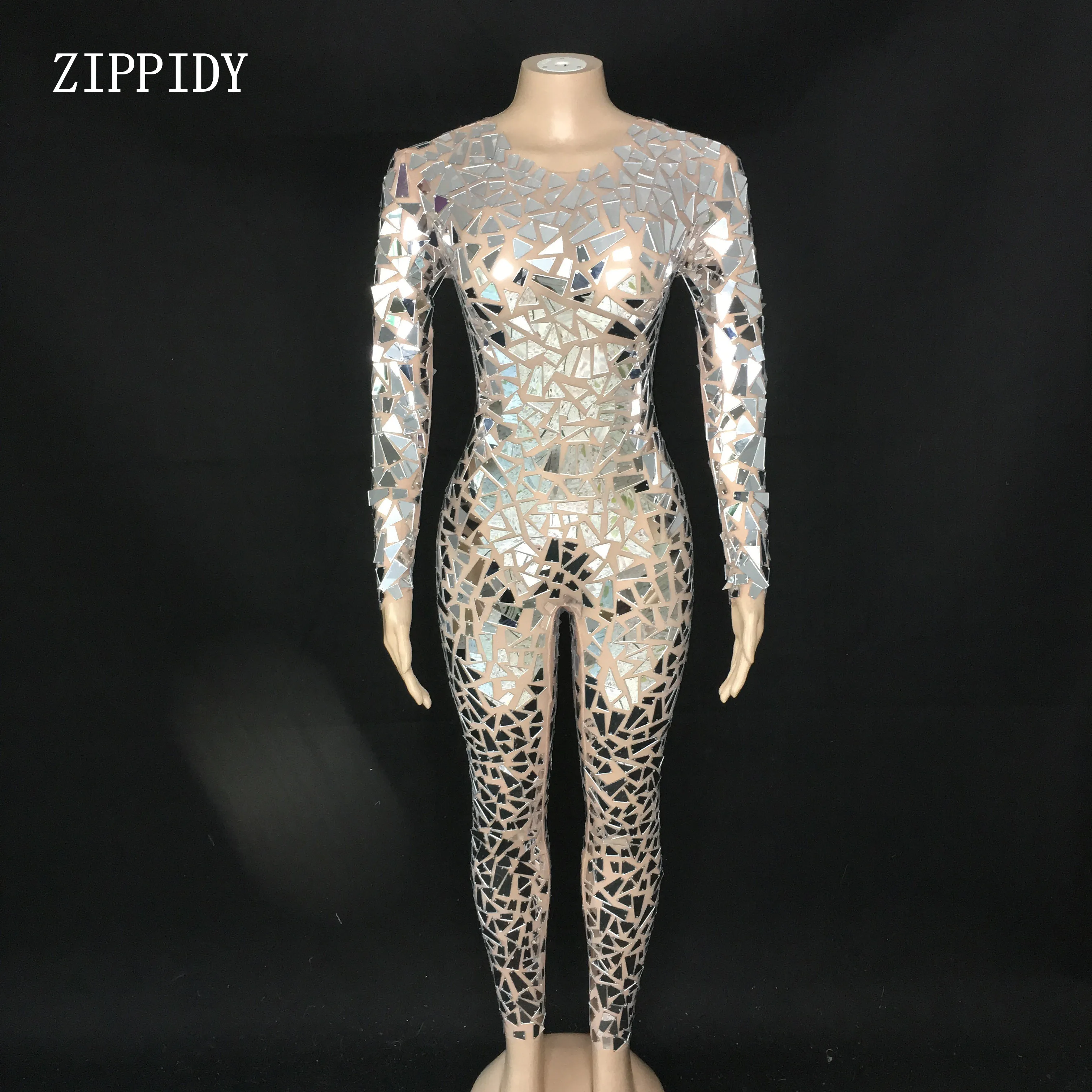 Sexy Transparent Mirrors Jumpsuit Stage Show Dance Wear Mesh Sequins ...