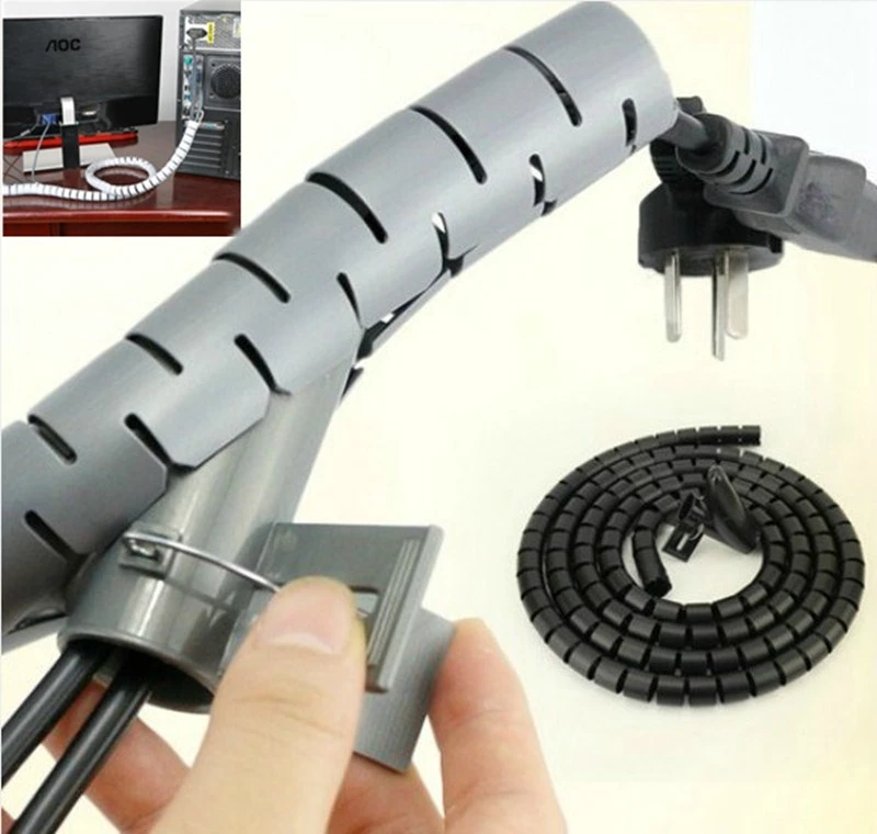 1 Meter Flexible Spiral Cable Zip Wrap Cable Tidy Holder Organizer Wire ...