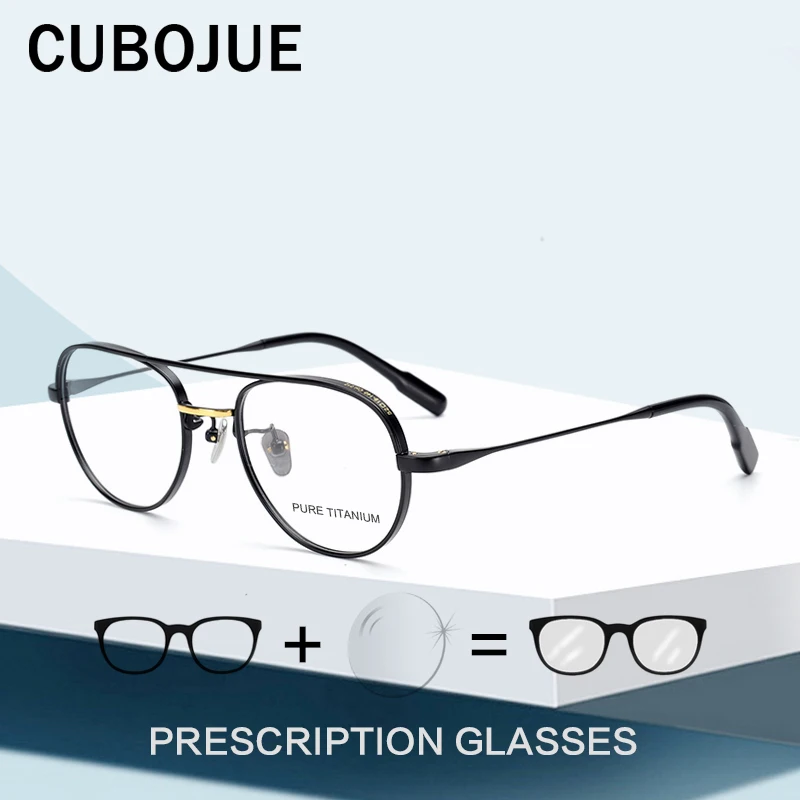 Cubojue Titanium Prescription Glasses Men Aviation Anti Blue Light Man