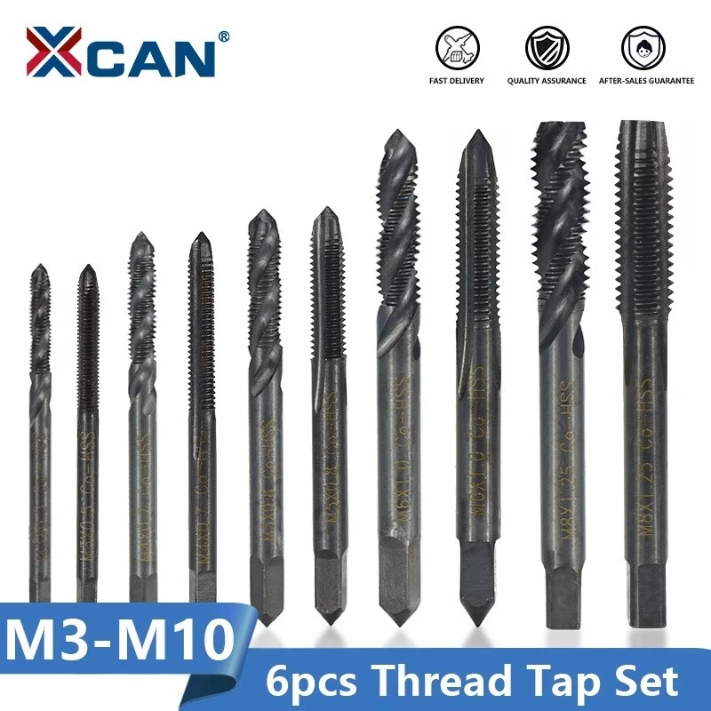 Xcan Thread Tap Set 6pcs M3 M4 M5 M6 M8 M10 Nitride Coated Spiral ...