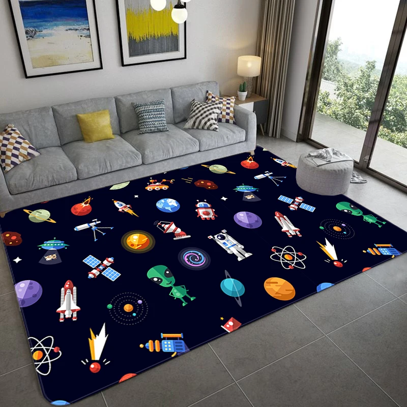 Cartoon Space Universe Planet Carpet For Children Soft Flannel Kids ...