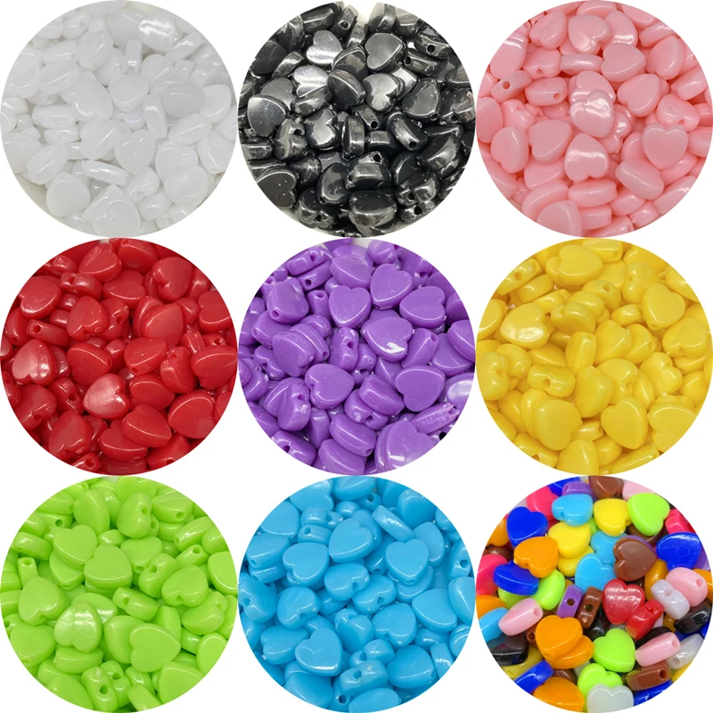 50pcs 9mm Heart Shape Beads Acrylic Spacer Beads For Jewelry Making DIY ...