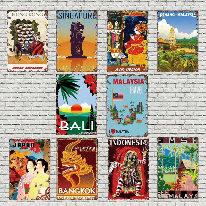 Vintage Southeast Asia Travel Poster Singapore Retro Metal Sign Wall ...