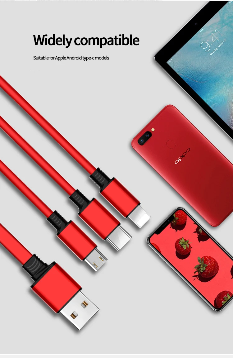 Câble téléphone,Câble rétractable 3 en 1 USB Micro et Type C,110cm,pour ...