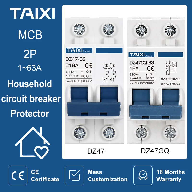 MINI Circuit Breaker AC220V 2P MCB 16A 20A 32A 40A 63A ON OFF Switch ...