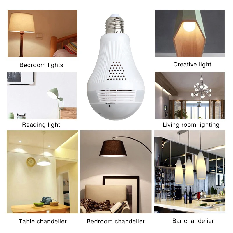 360 Degree Panoramic VR Camera 1080P Wireless WIFI IP Camera Light Bulb ...