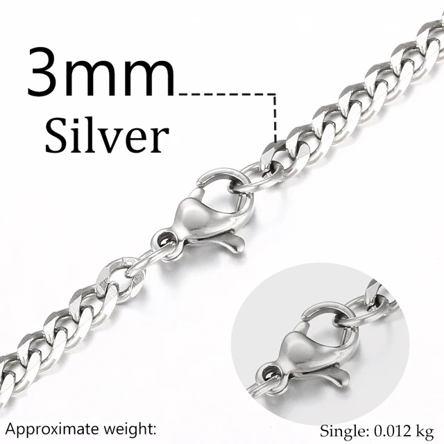 3mm 6mm Wide Stainless Steel Chain Cuban Link Chains Chokers Necklace ...