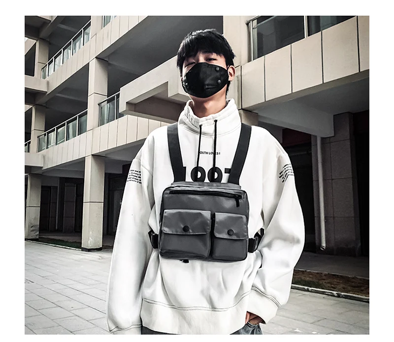 Sac banane,en toile pour homme,de style Hip-hop,gilet tactique,Kanye ...
