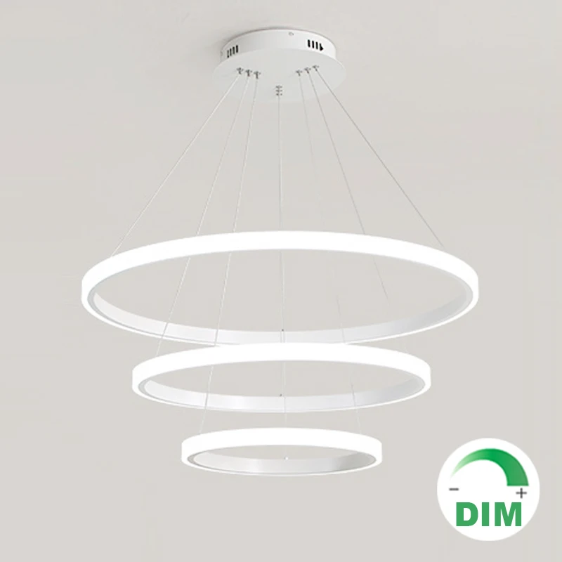 블랙 화이트 원형 원형 링 현대 LED 펜던트 램프, 아크릴 PMMA 샹들리에 조명, 고리형 1 2 3 링 LED 행잉 와이어 ...