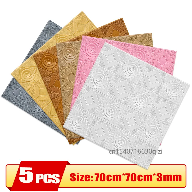 5Pcs-3D-Self-adhesive-Wall-Sticker-Wall-Panel-Ceiling-Rose-Pattern ...