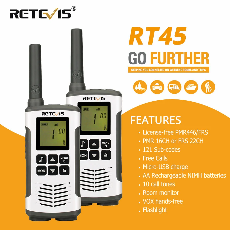 Retevis walkie talkie RT45, receptor de Radio bidireccional PMR446 FRS ...
