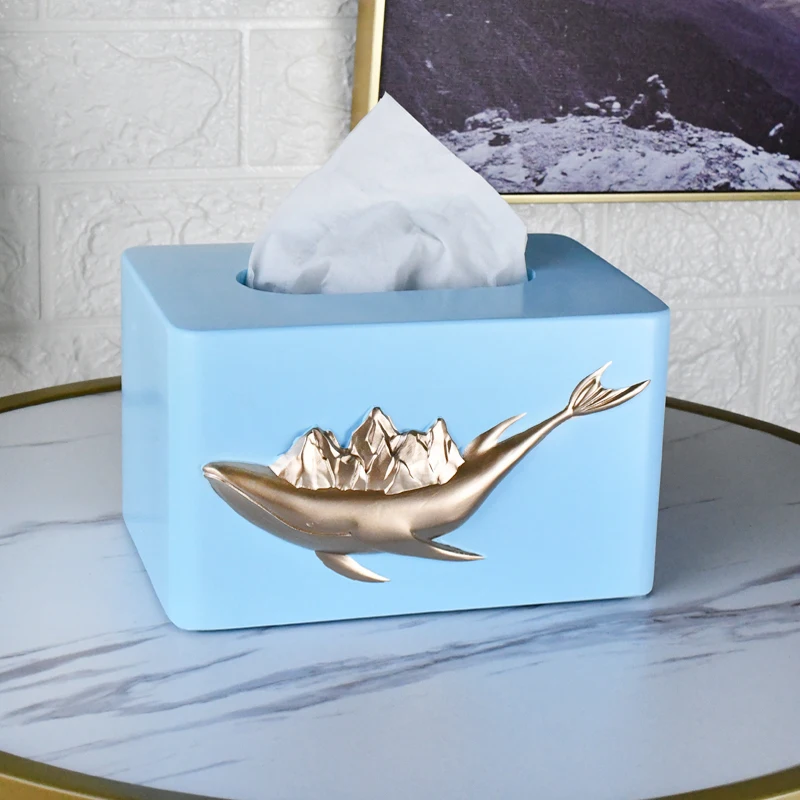 Creative Golden Shark Tissue Box Brief Marine Style Fish Decorative ...