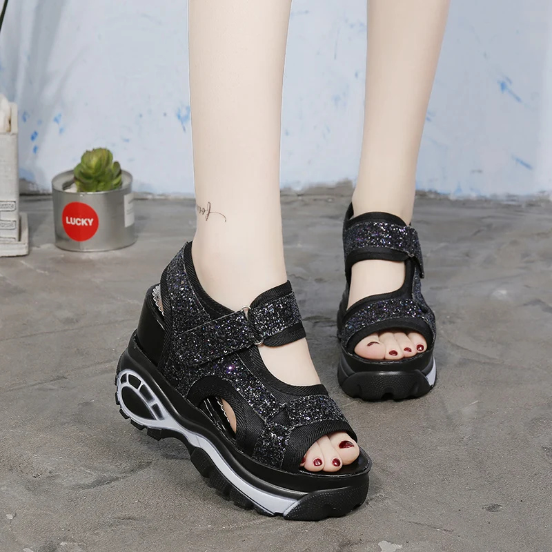 10CM High Heels Gladiator Sandals Woman Wedges High Platform Sandal ...