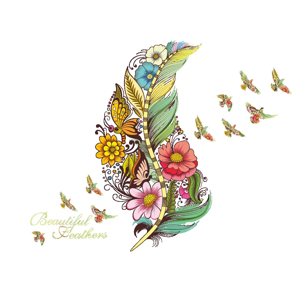 283c креативные цветные перьевые настенные наклейки для гостиной ТВ настенные библиотеки