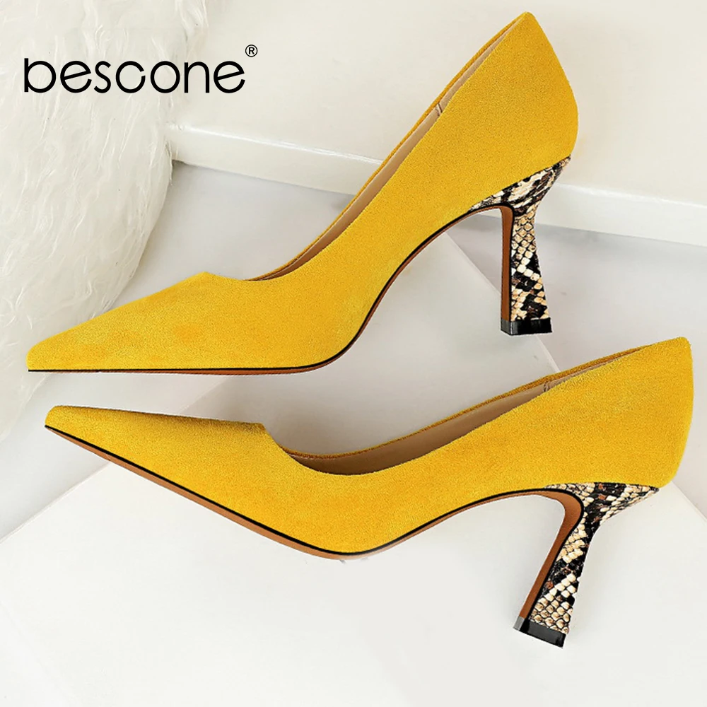 BESCONE Office Women Pumps High Quality Pointed Toe Shallow High Square ...