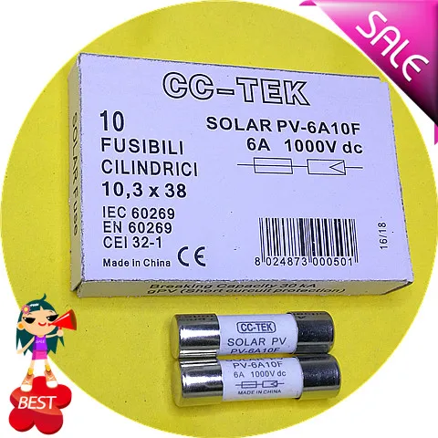 CC TEK fuse PV junction box 6 a 1000 v PV6A10F 10 x38mm fuse tube ...