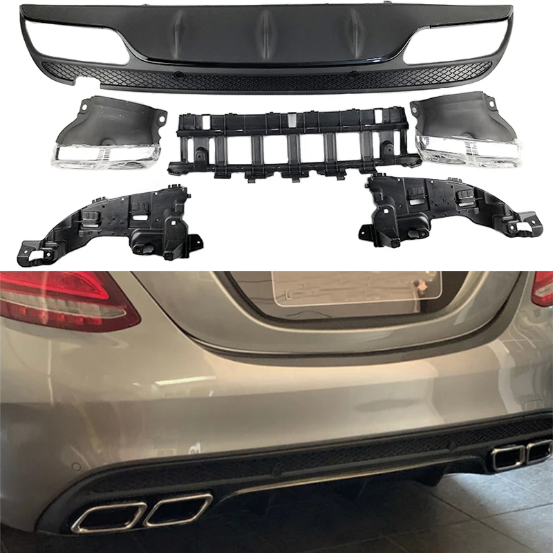 Rear-Bumper-Diffuser-Lip-with-Exhaust-fit-for-Mercedes-Benz-C-Class ...