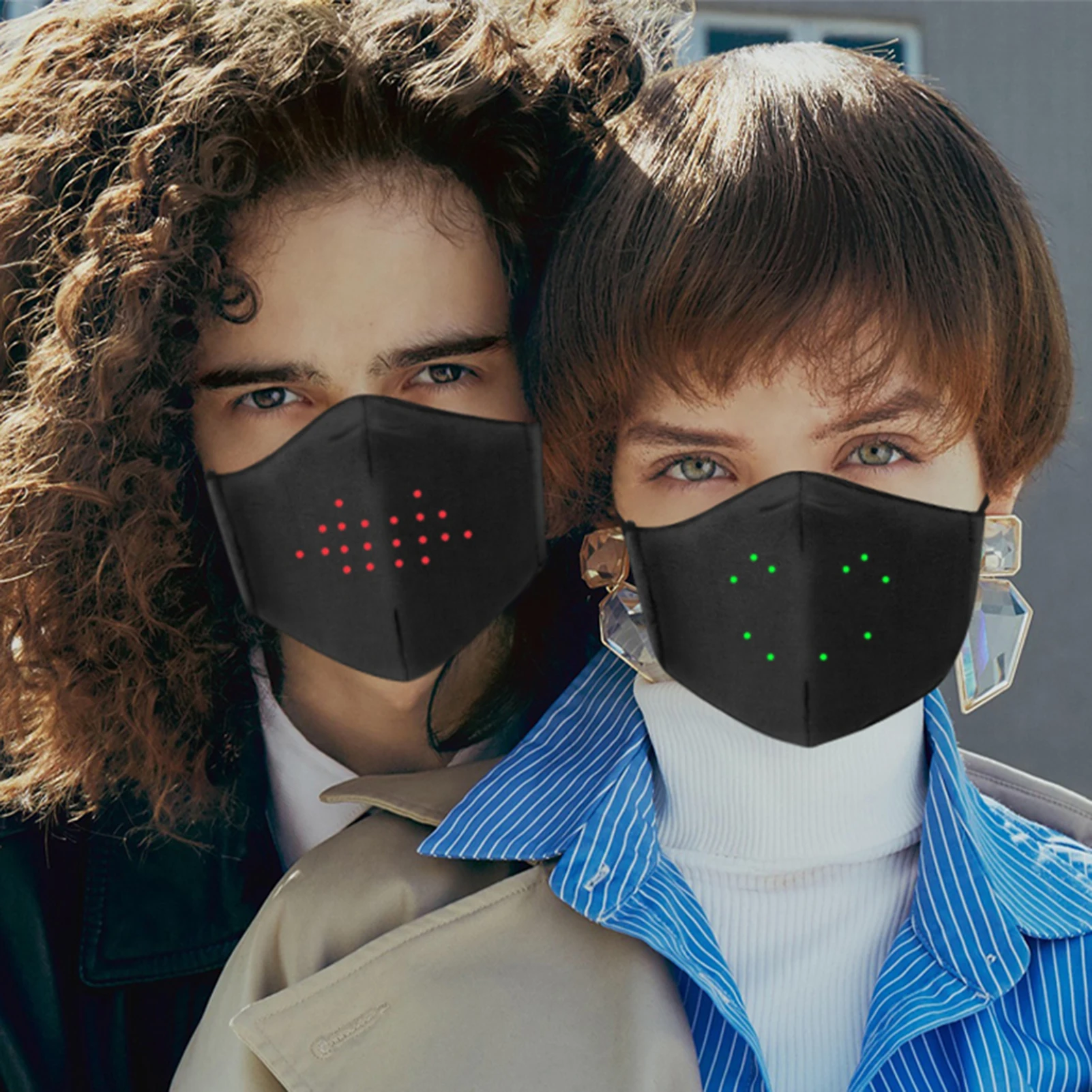 Led Face Mask Voice Control Mouth Shape Light Display USB Rechargeable ...