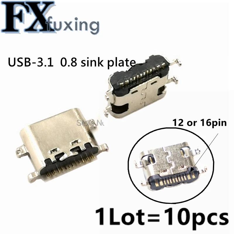 10pcs-USB-3-1-SMT-USB-Connector-Type-C-Horizontal-Mid-Mount-12P-OR-16P ...
