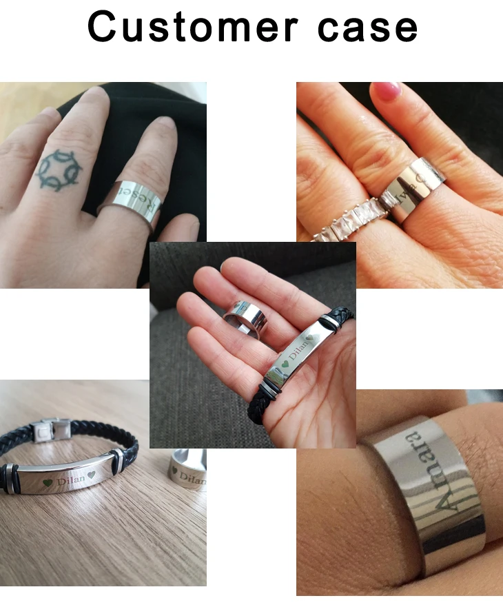 Custom logo Engrave Leather Stainless Steel Bracelet