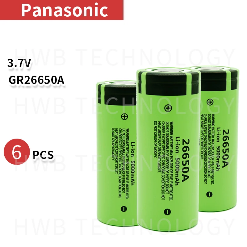 파나소닉 26650A 100% V 3.7 mAh 대용량 5000 리튬 이온 충전지 용 6 개/몫 26650 오리지널 새 배터리 ...
