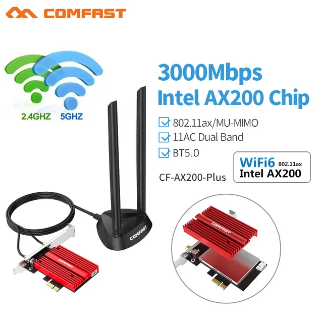 3000Mbps Dual Band Wireless Desktop PCIe For Intel AX200 Plus Card 802 ...