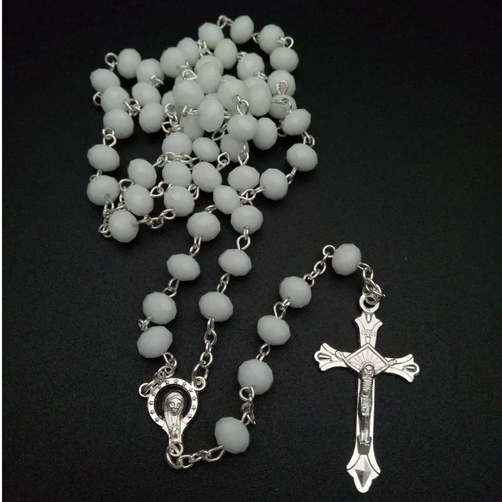 CHAPELET,8-Red--Collier chapelet en croix, perle de cristal, collier ...