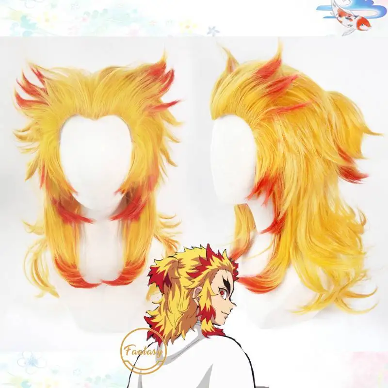 Demon Slayer: Kimetsu No Yaiba Rengoku Kyoujurou pelucas de Cosplay ...