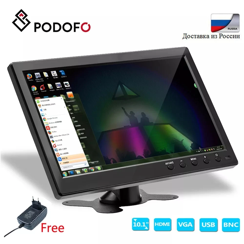 Podofo 10.1" Lcd Hd Monitor & Computer Display Color Screen 2channel ...