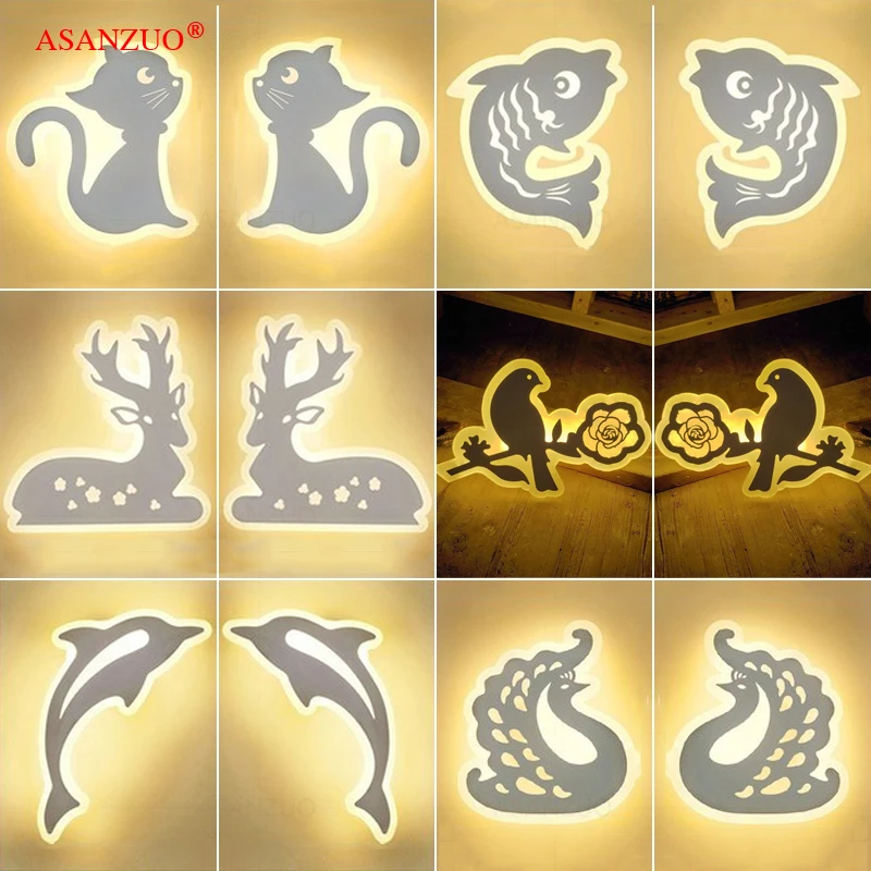 LED Animal Shape Acrylic Wall Lamp Home Corridor Balcony Night Lighting ...